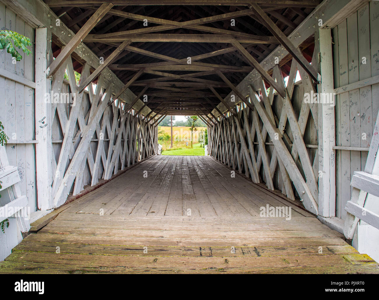 The interior latticework of the Imes Covered Bridge, Madison County ...