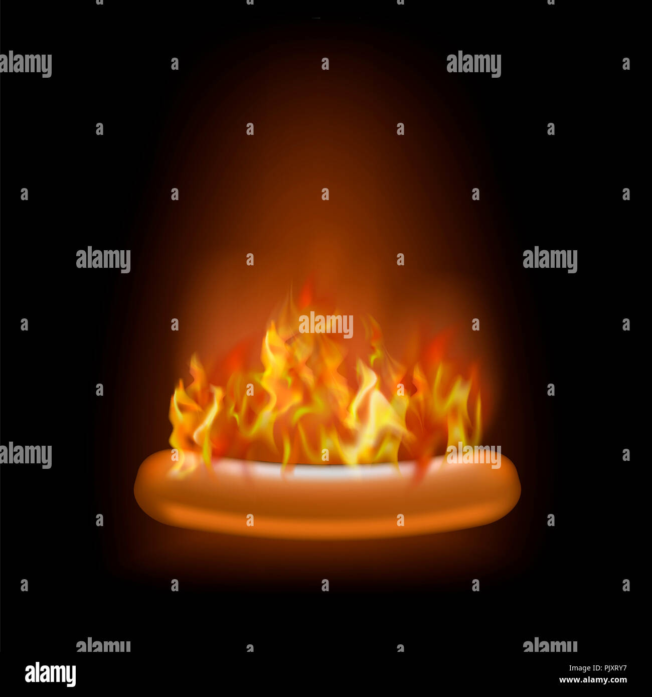 Realistic Burning Grill Sausage and Red Fire. Street Fast Food Stock ...