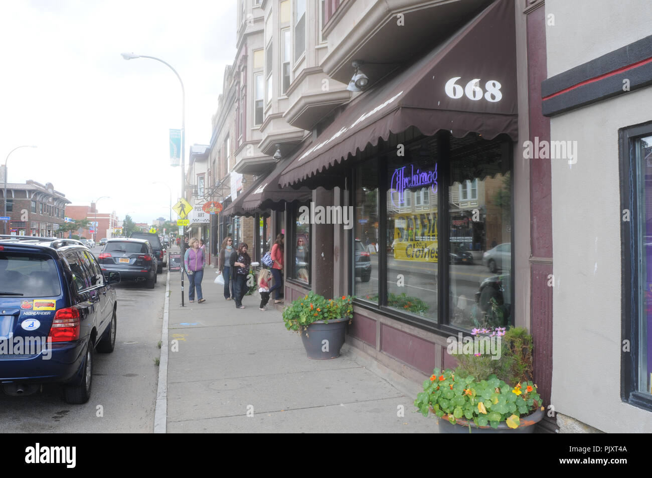 Streetscape and sidewalk of Monroe Avenue, Rochester NY, USA Stock ...