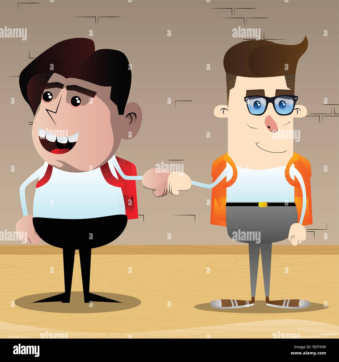 Schoolboys giving a fist bump. Vector cartoon character illustration ...
