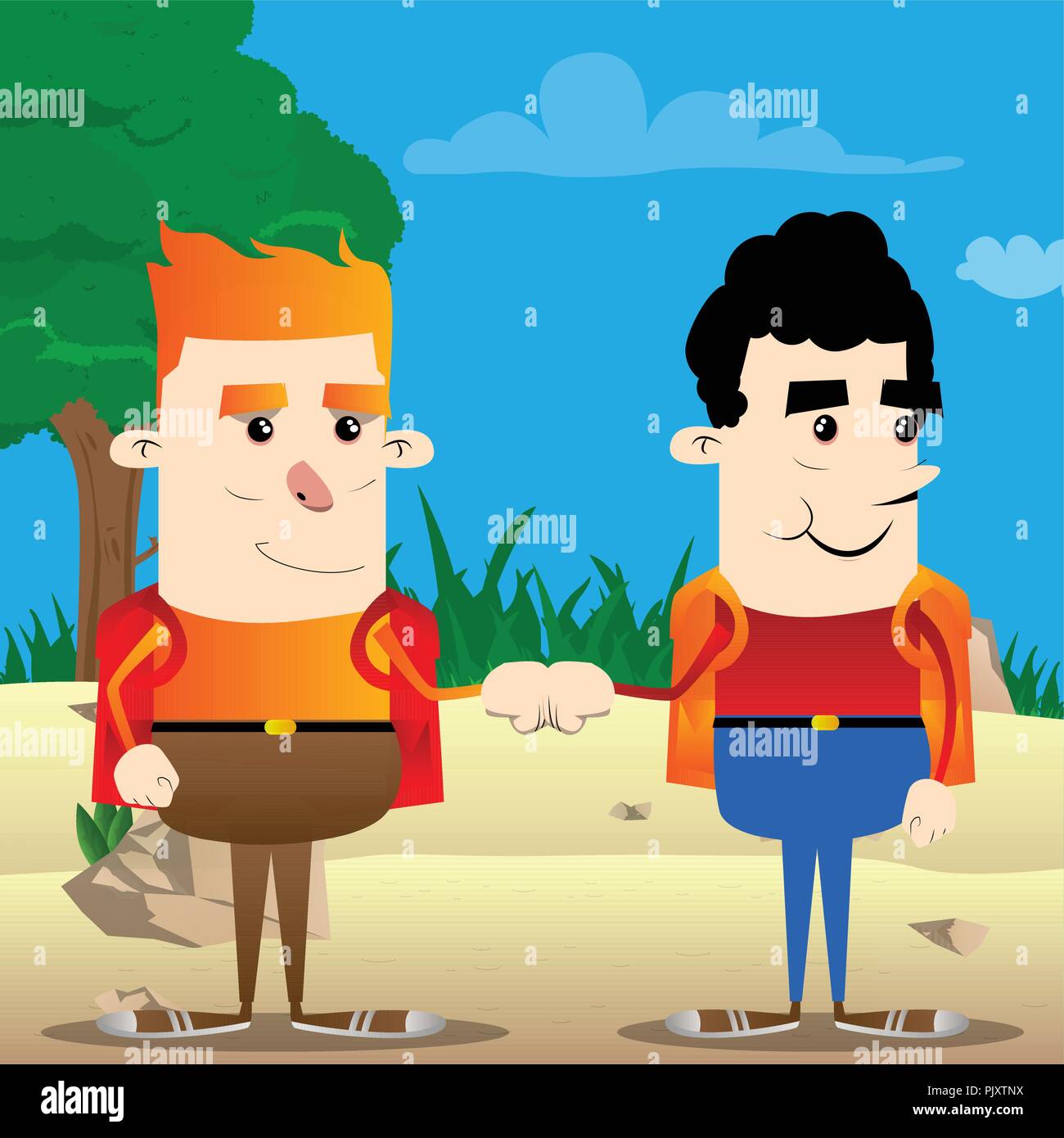 Schoolboys giving a fist bump. Vector cartoon character illustration ...