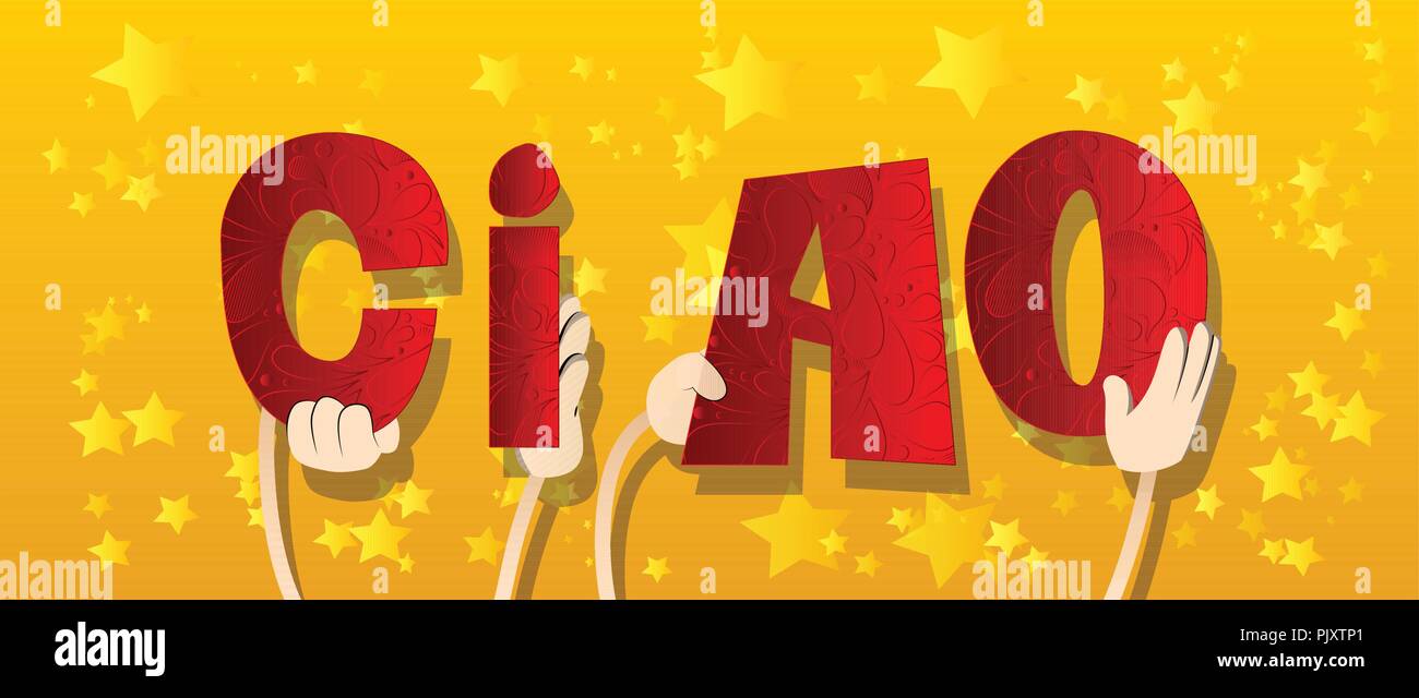Diverse hands holding letters of the alphabet created the word Ciao ...