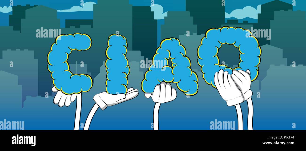 Diverse hands holding letters of the alphabet created the word Ciao ...