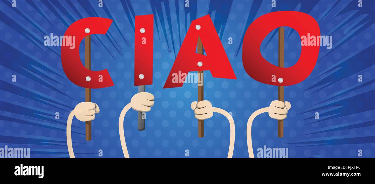 Diverse hands holding letters of the alphabet created the word Ciao ...