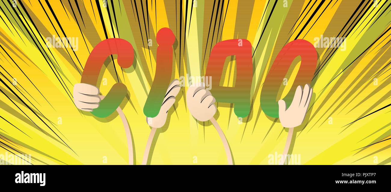 Diverse hands holding letters of the alphabet created the word Ciao ...