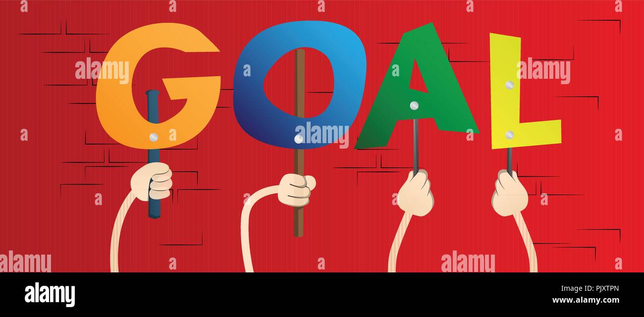 Diverse hands holding letters of the alphabet created the word Goal ...