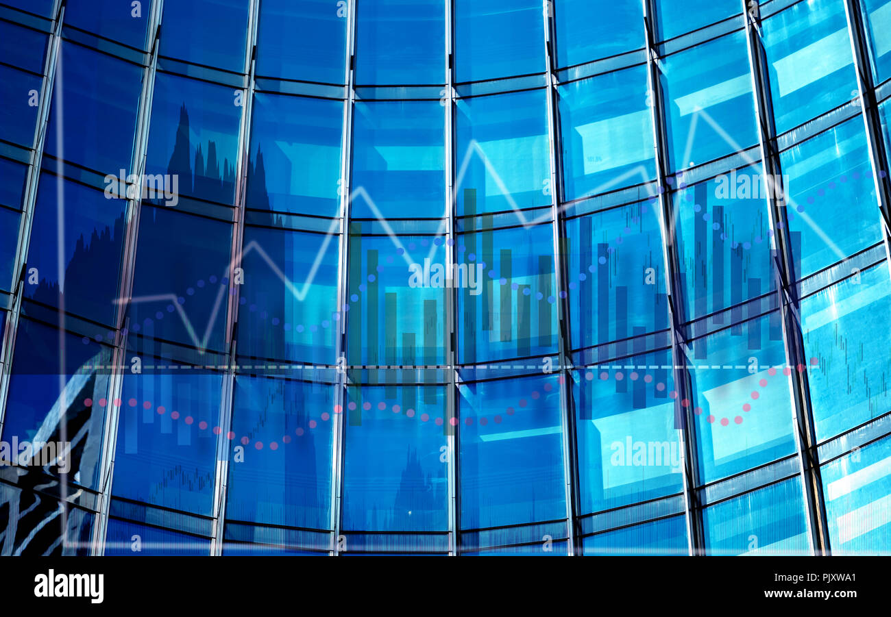 Composing with business building and stock chart Stock Photo - Alamy