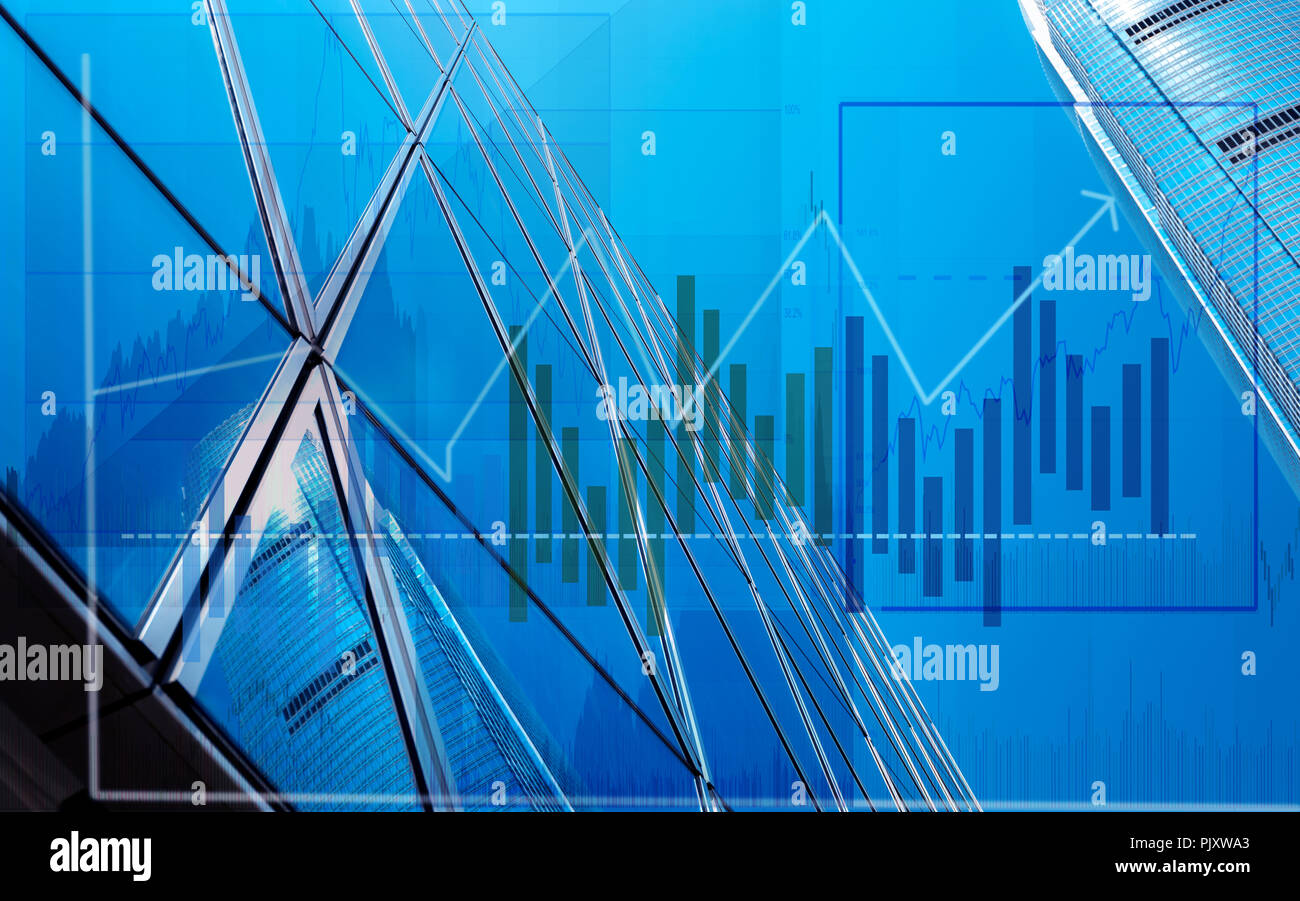 Composing with business building and stock chart Stock Photo - Alamy