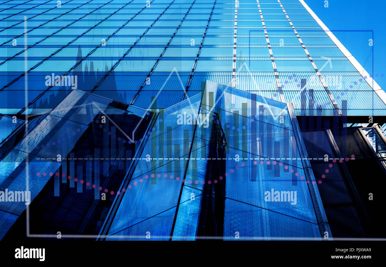Composing with business building and stock chart Stock Photo - Alamy