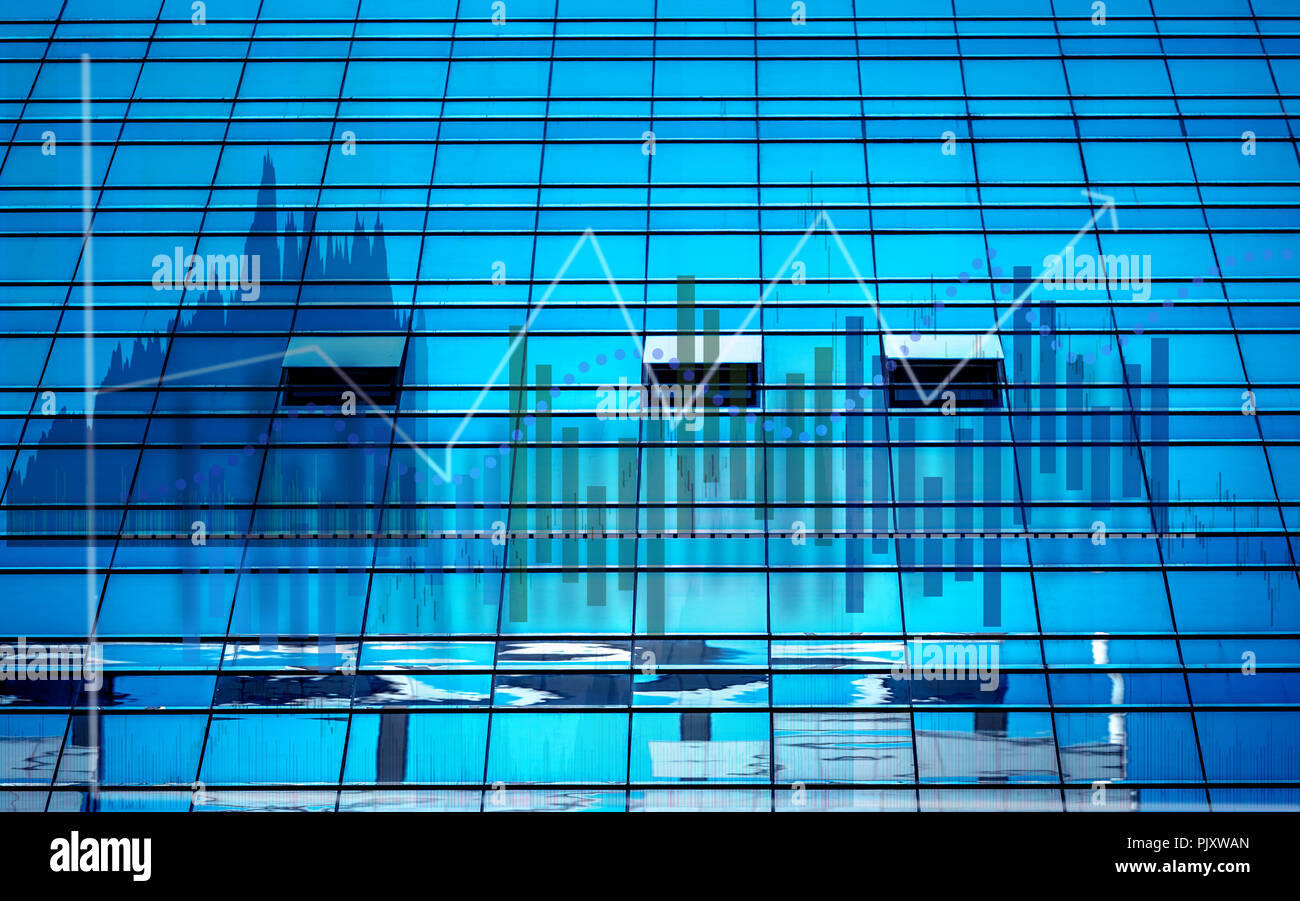 Composing with business building and stock chart Stock Photo - Alamy