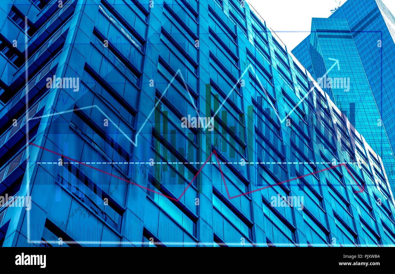 Composing with business building and stock chart Stock Photo - Alamy