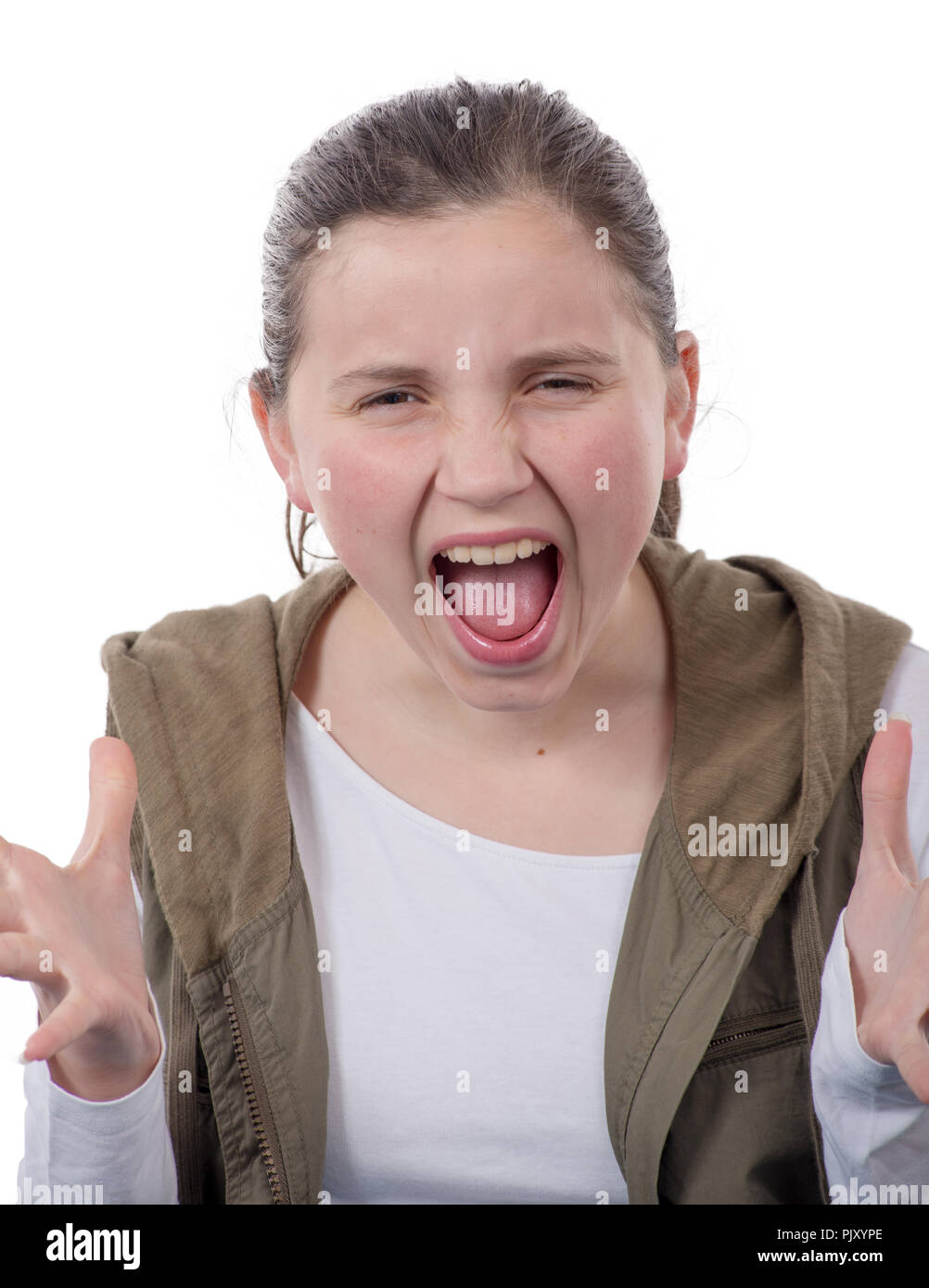 portrait of a young angry teenager isolated on white Stock Photo - Alamy
