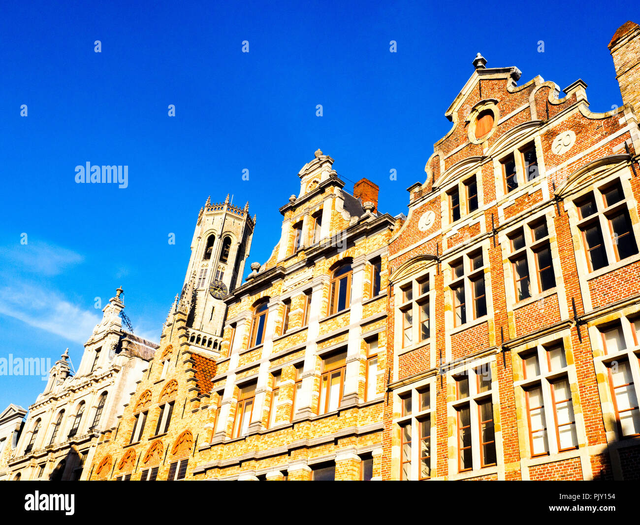Belfry and medieval house facades - Bruges, Belgium Stock Photo - Alamy