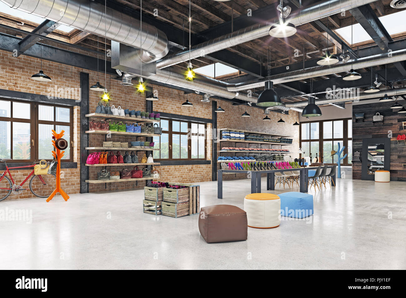 modern boutique interior loft design. 3d rendering Stock Photo - Alamy