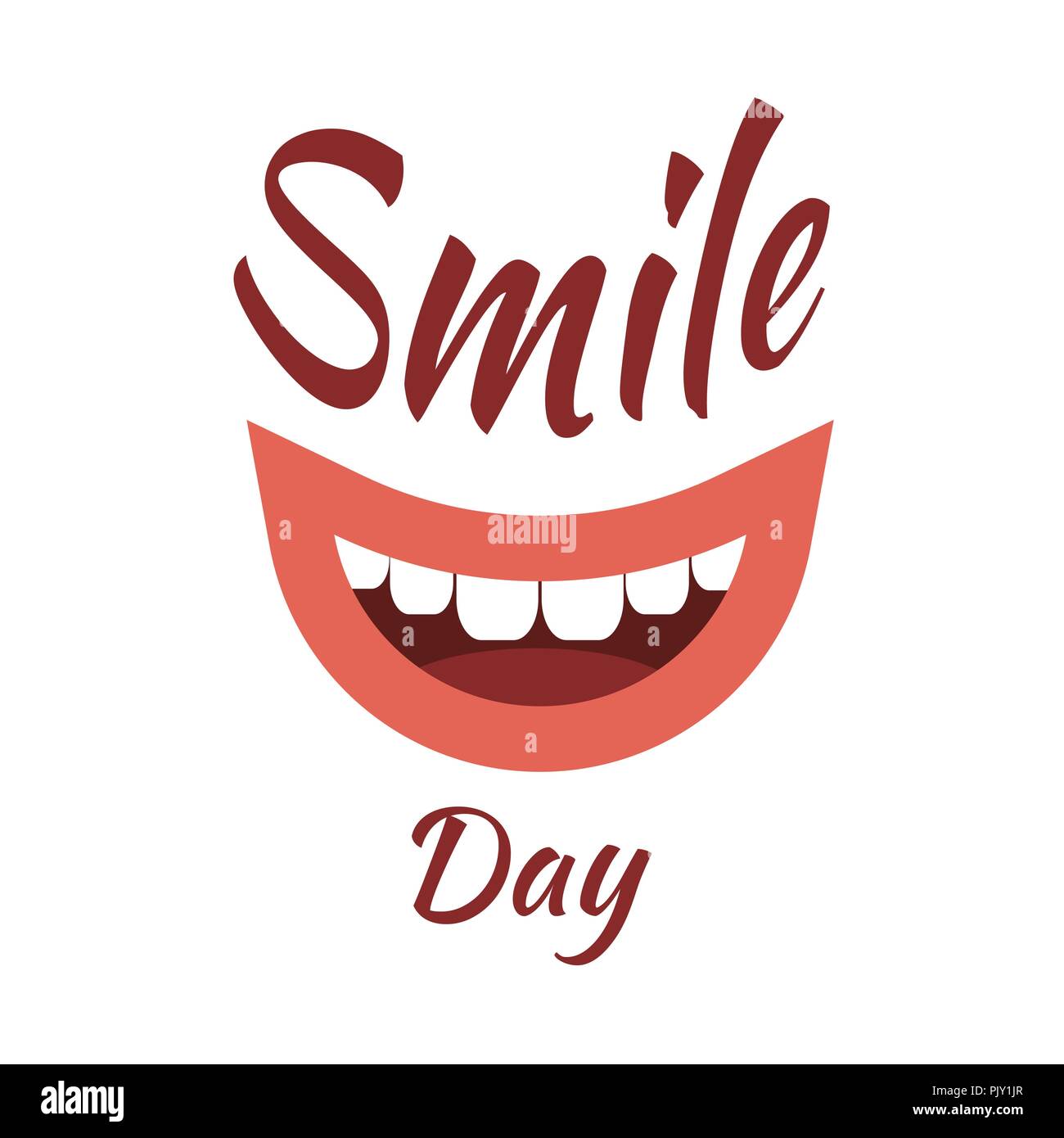 World Smile Day. Event name, smiling mouth. Celebration concept. White ...