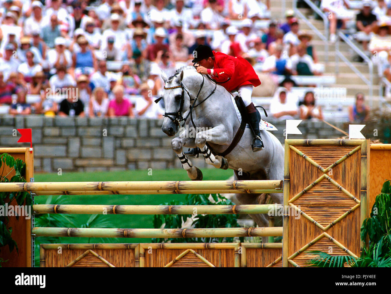 Olympic Games, Atlanta, August 1996, Jos Lansink (NED) riding Carthago ...