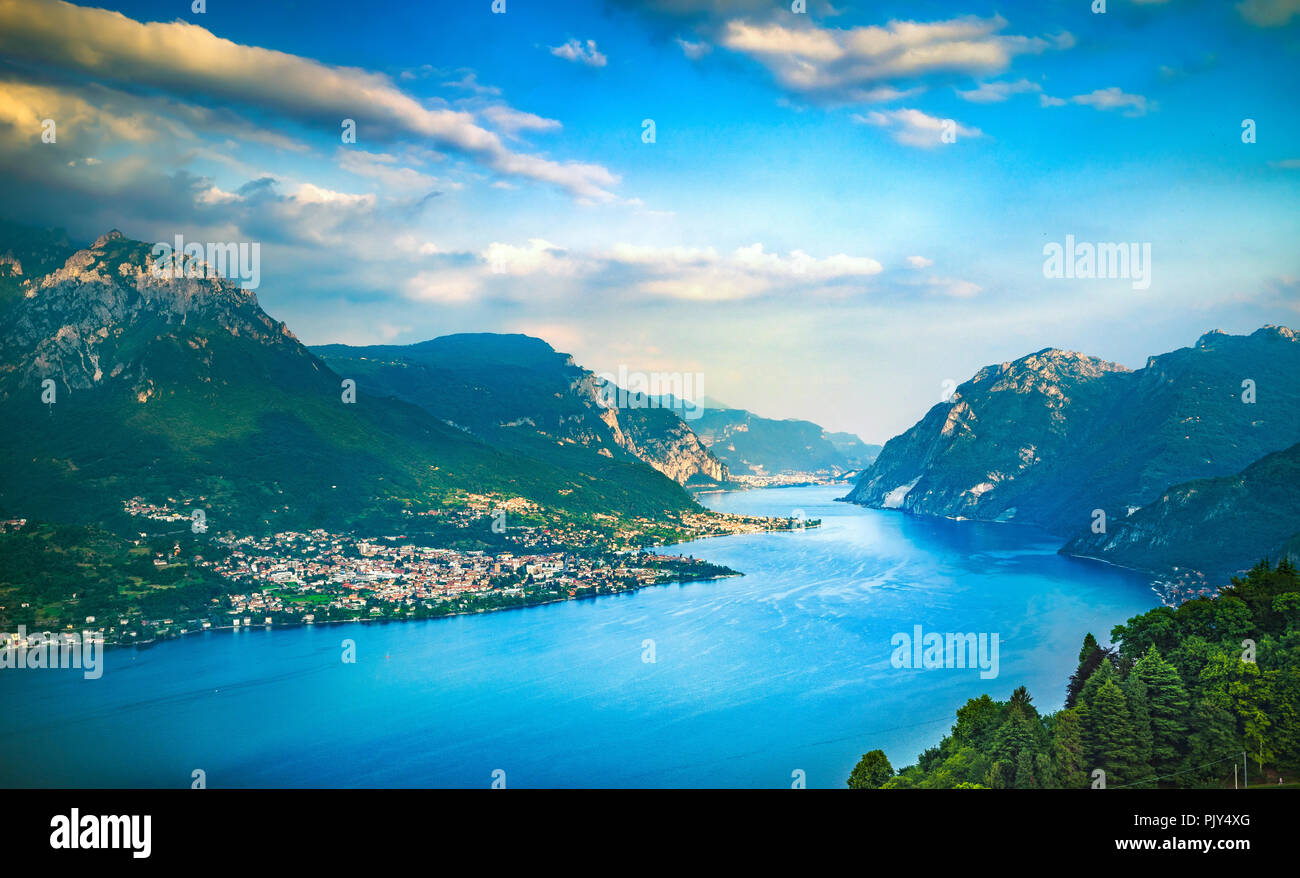 Como Lake panoramic landscape. Lake, Alps and Mandello del Lario ...