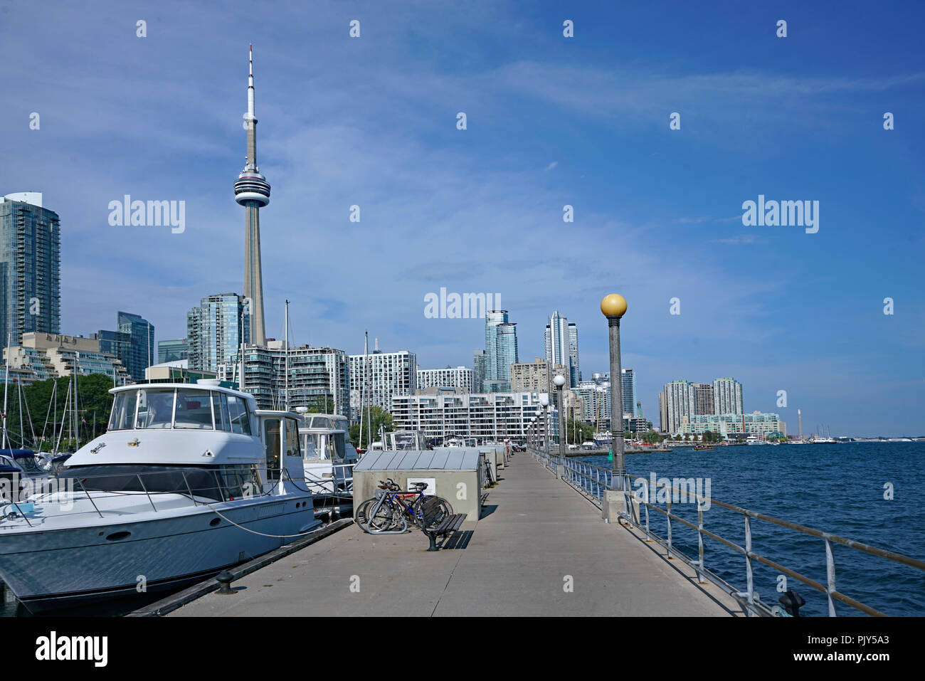 Toronto waterfront with footpath looking toward Harborfront Center ...