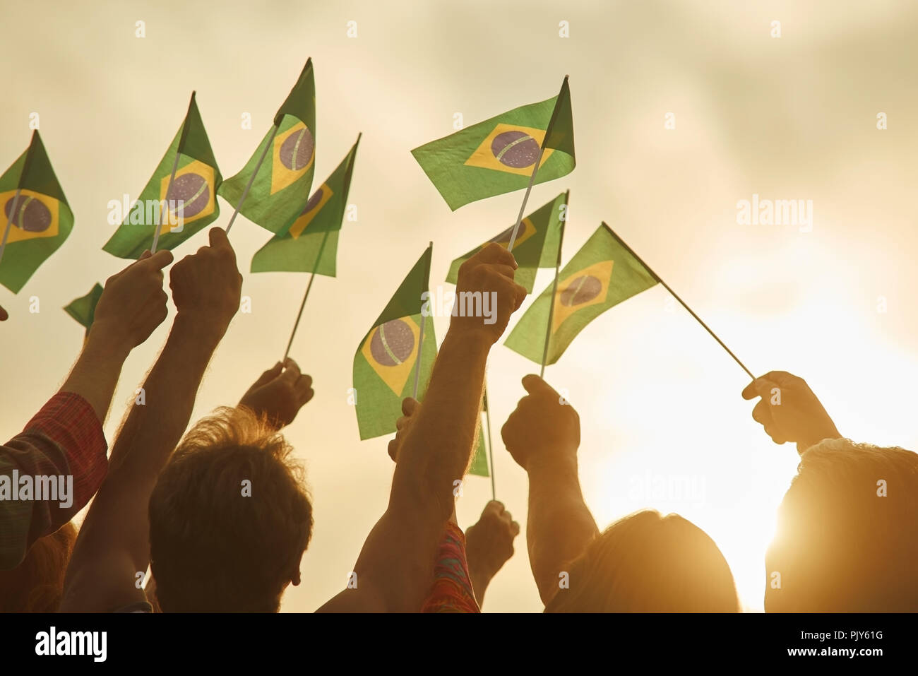 Hands holding brazil flags Stock Photo - Alamy