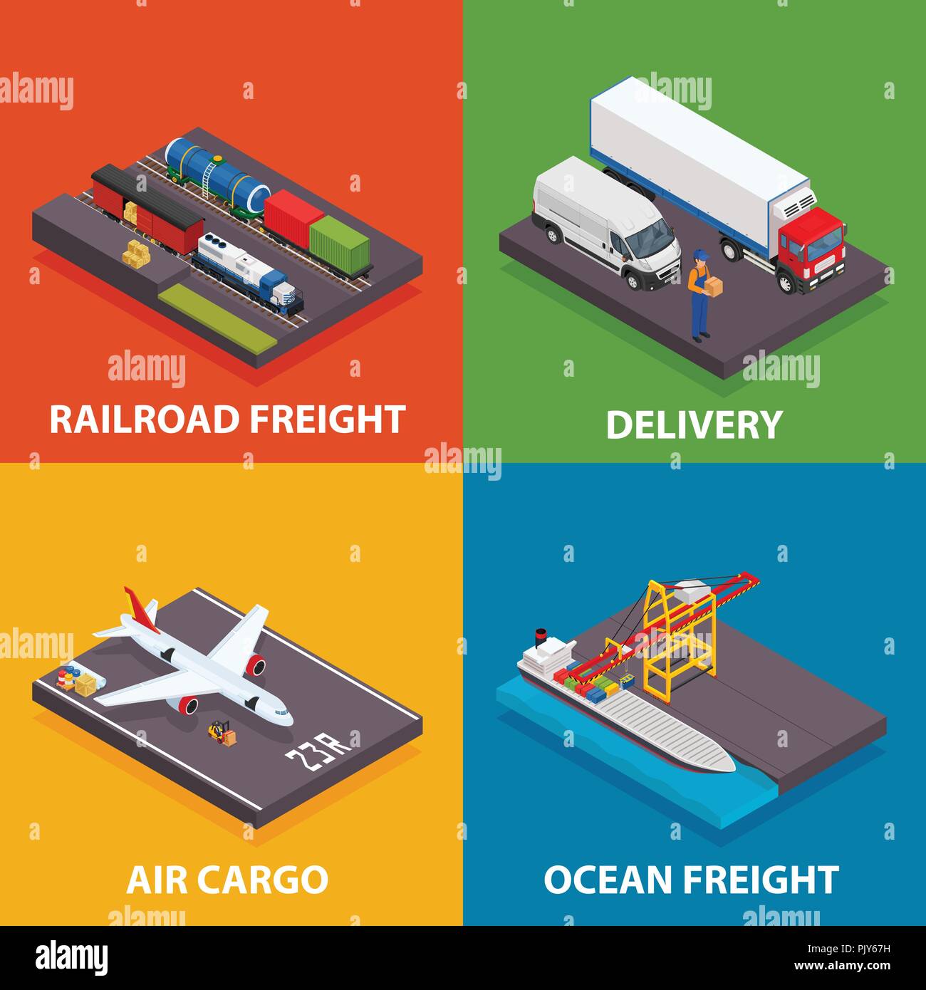 Cargo transportation including ocean and railroad freight, air delivery ...