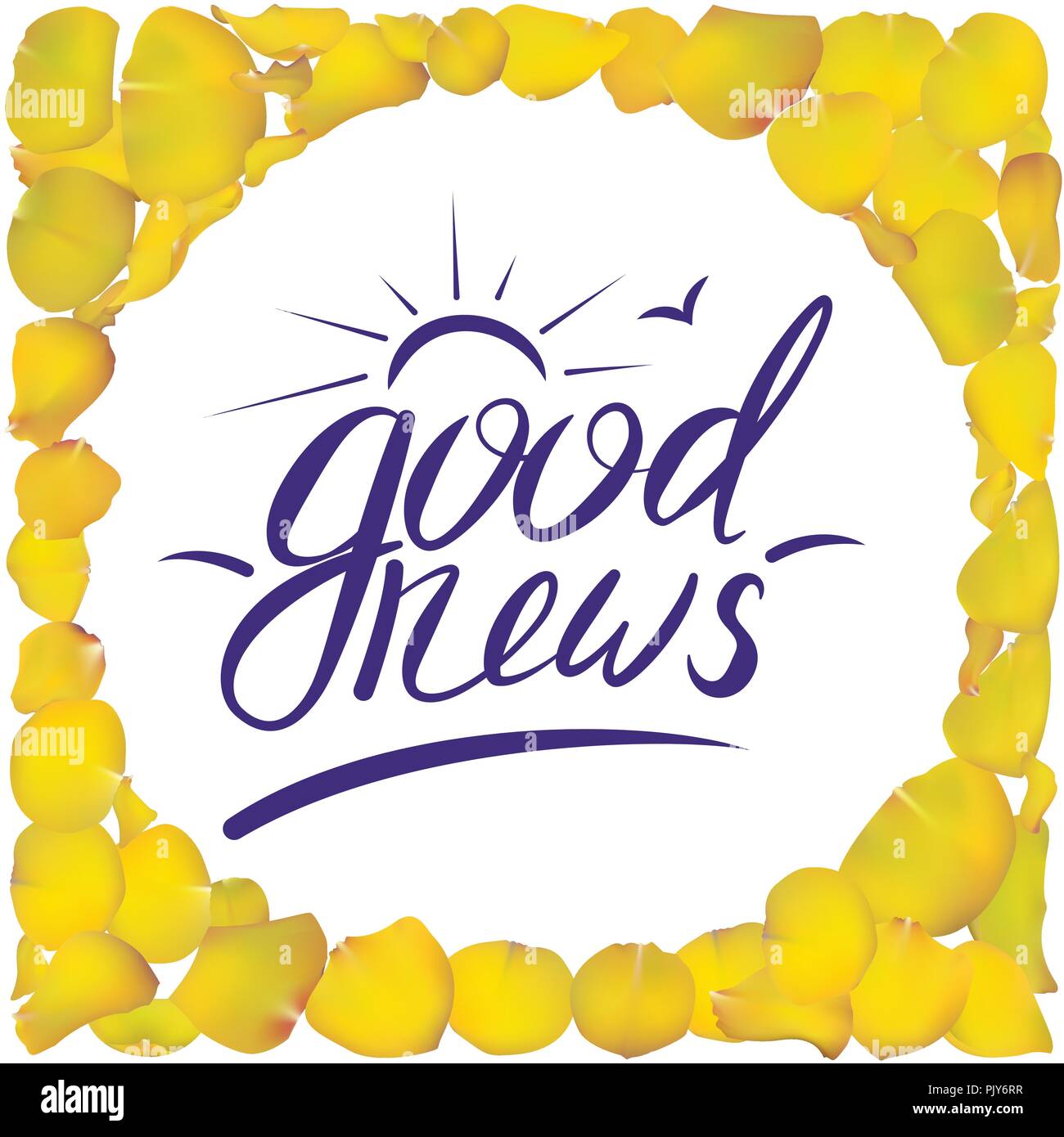 The good news calligraphy. Sunny day. Yellow. Vector illustration. Rose ...