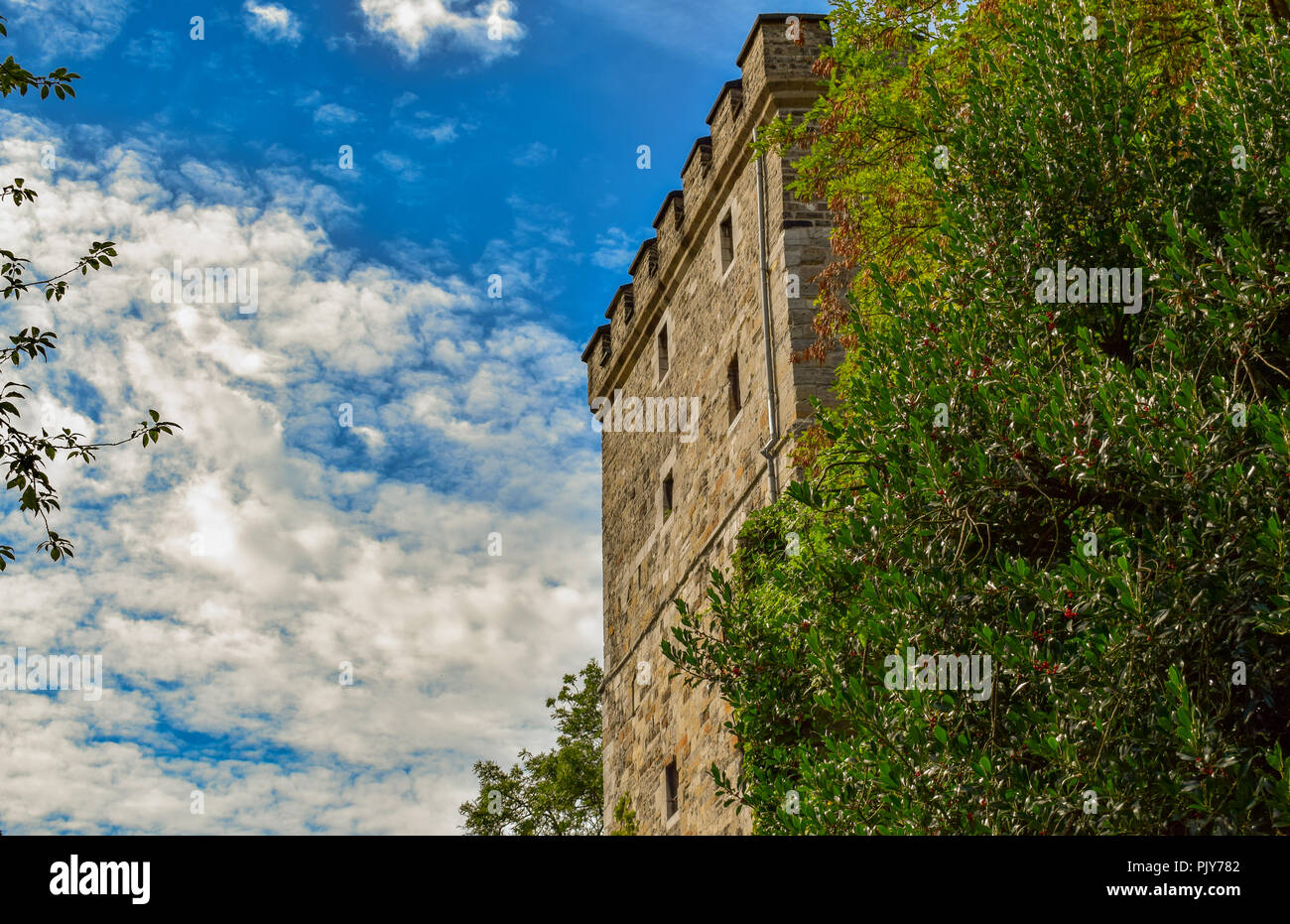 Medieval observation tower, once part of the walls that surrounded the ...
