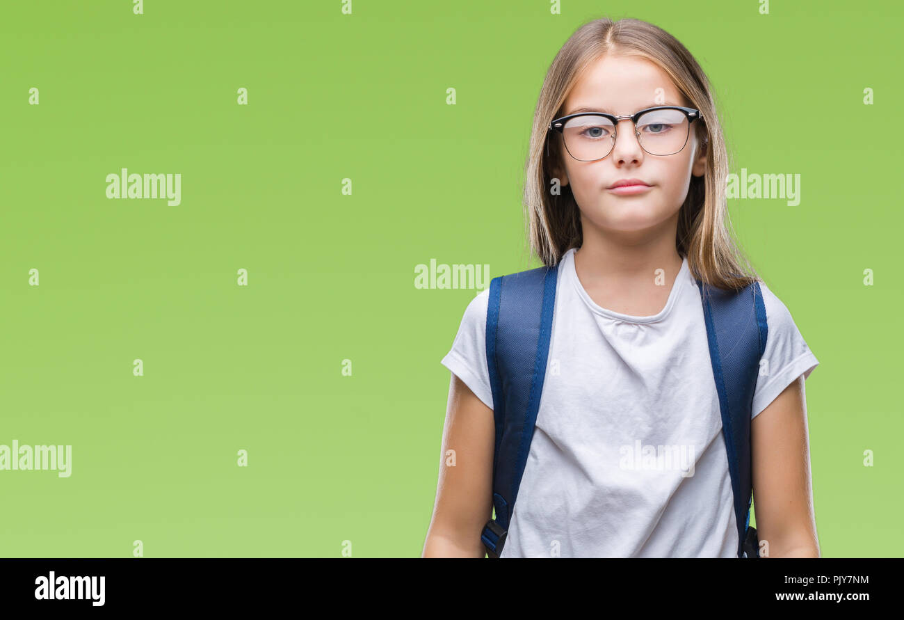 Young beautiful smart student girl wearing backpack over isolated ...