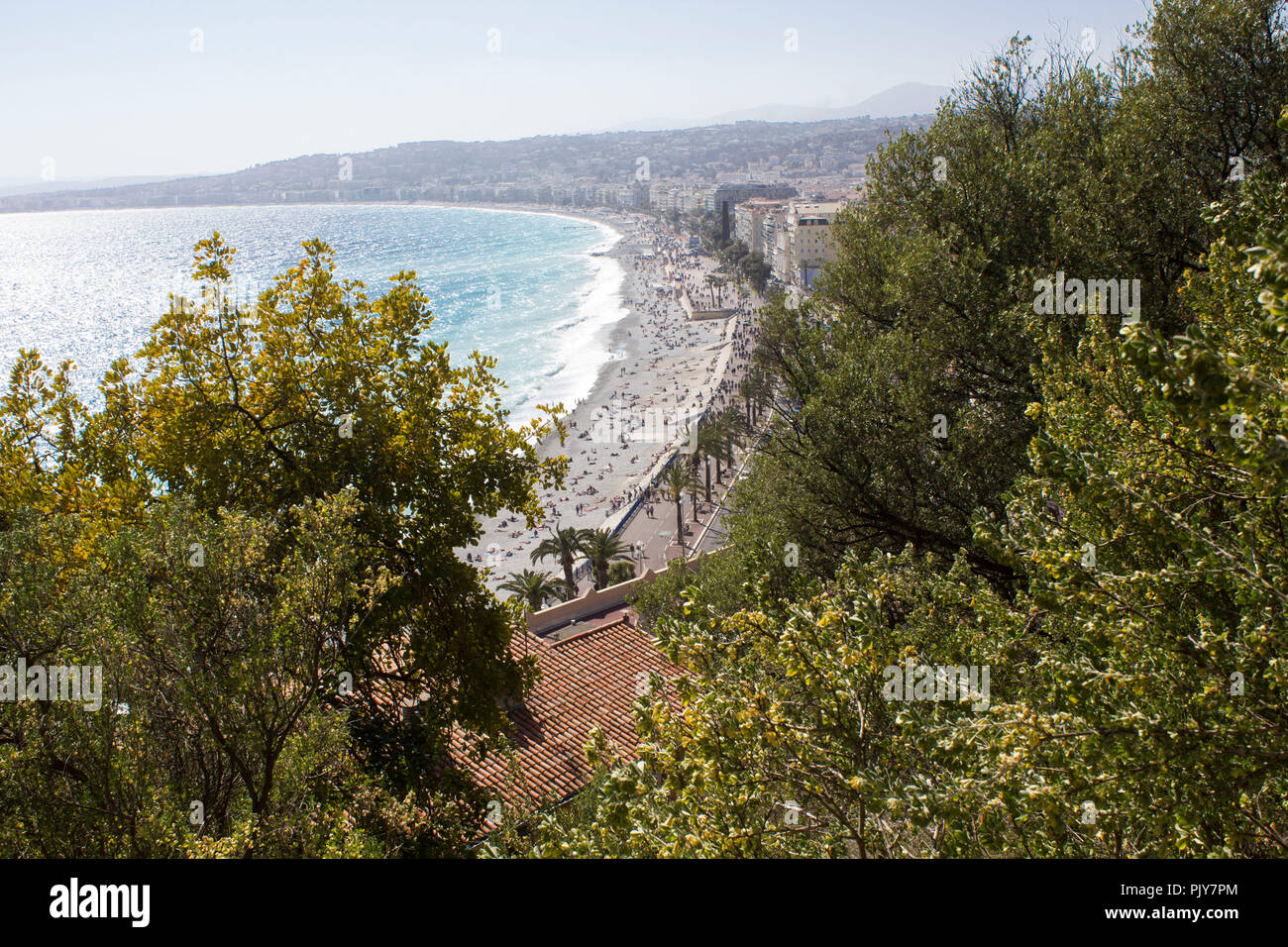 NICE, FRANCE - APRIL 22 2018: Overview of Nice from the hill of Chateau ...