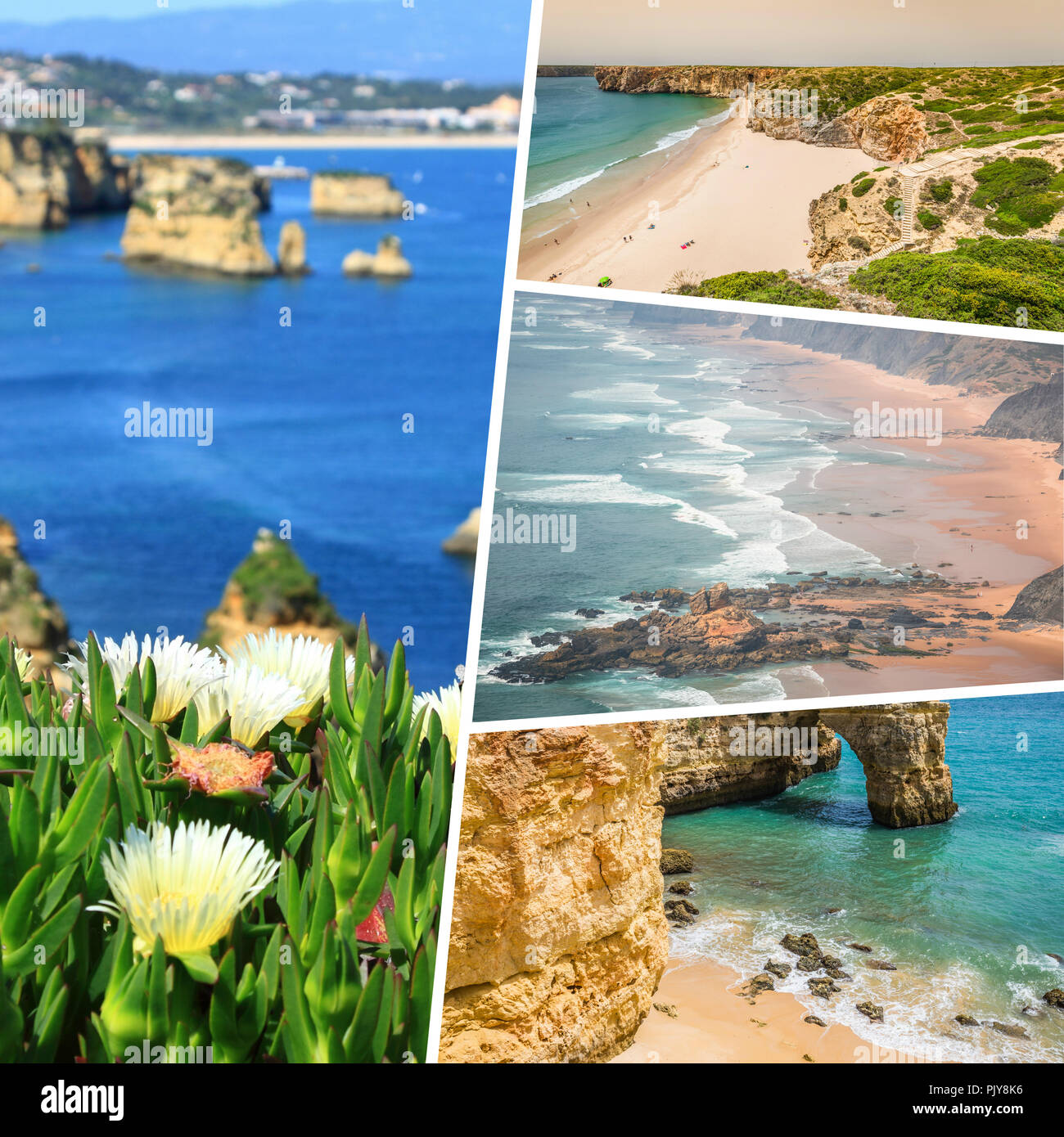 Collage of tourist photos of the Lagos Portugal Stock Photo - Alamy