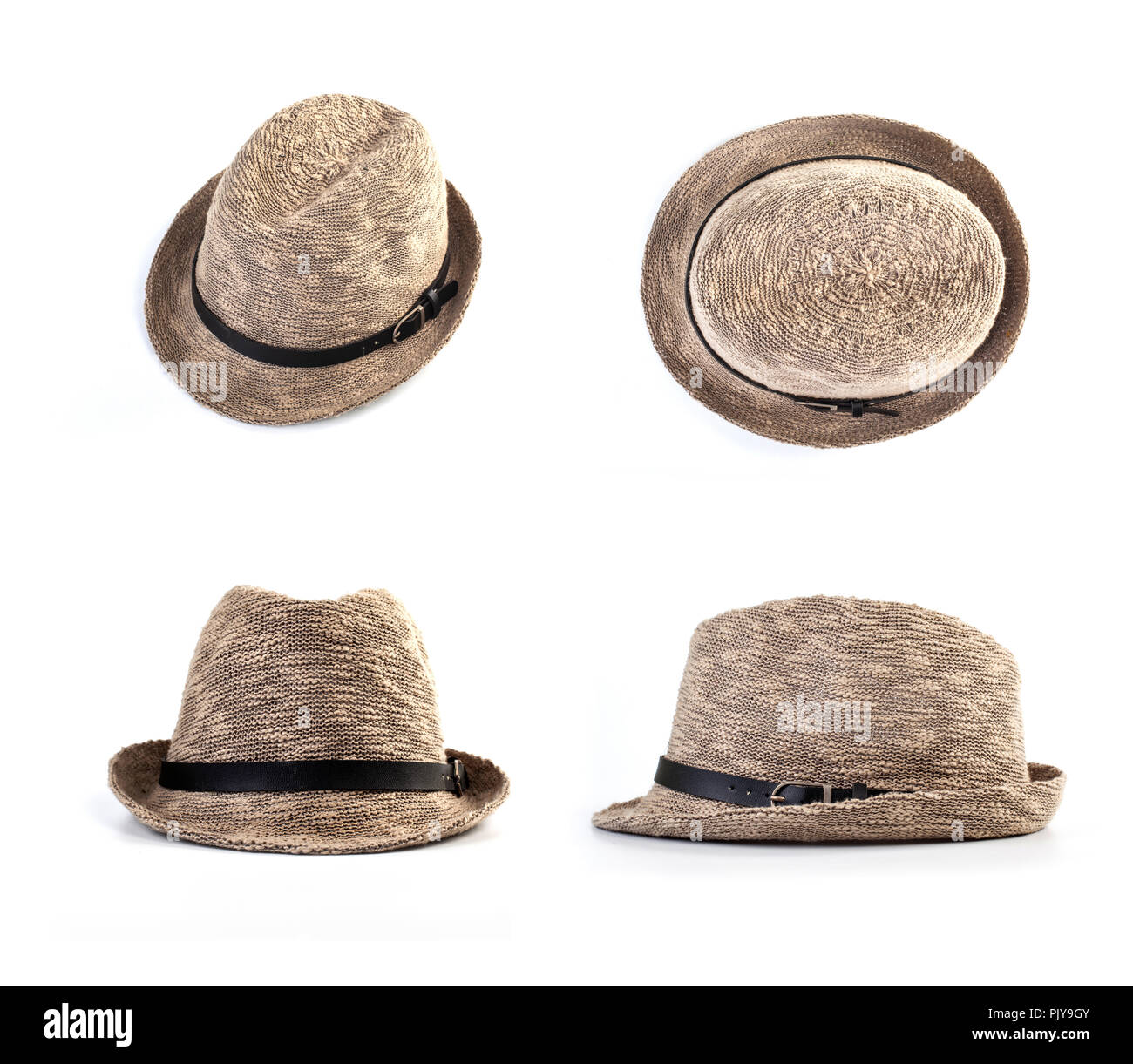 Set of brown hats isolated on white. Front, top, side view Stock Photo ...