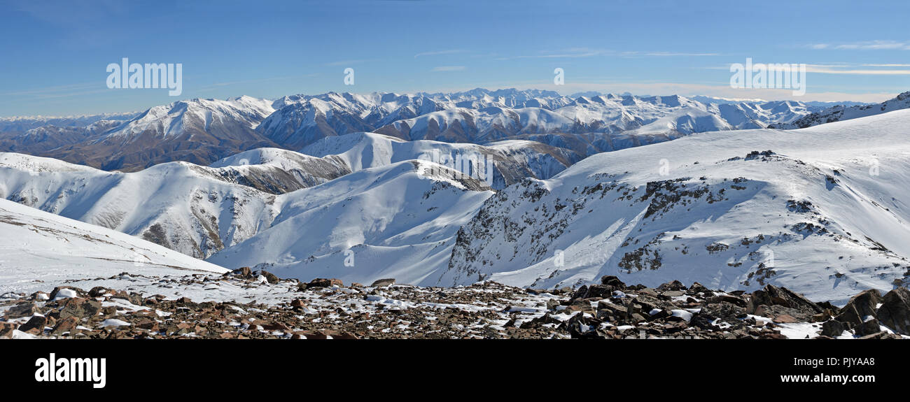 Panorama looking South West from the top of Mount Hutt Ski Field ...