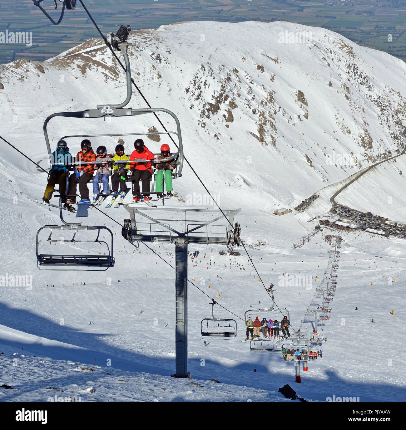 Skiers on the Chairlift at the Top of Mount Hutt Ski Field, Canterbury ...