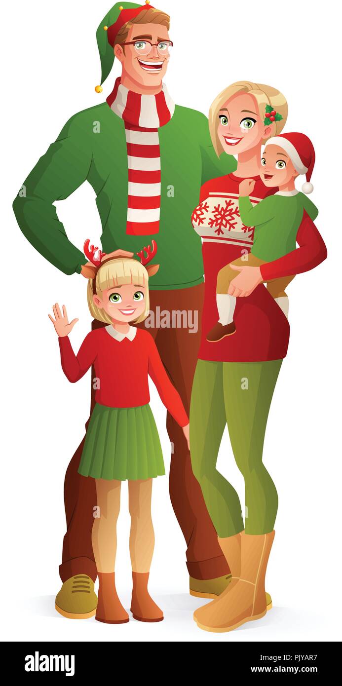 Happy family Christmas portrait. Isolated vector illustration Stock ...