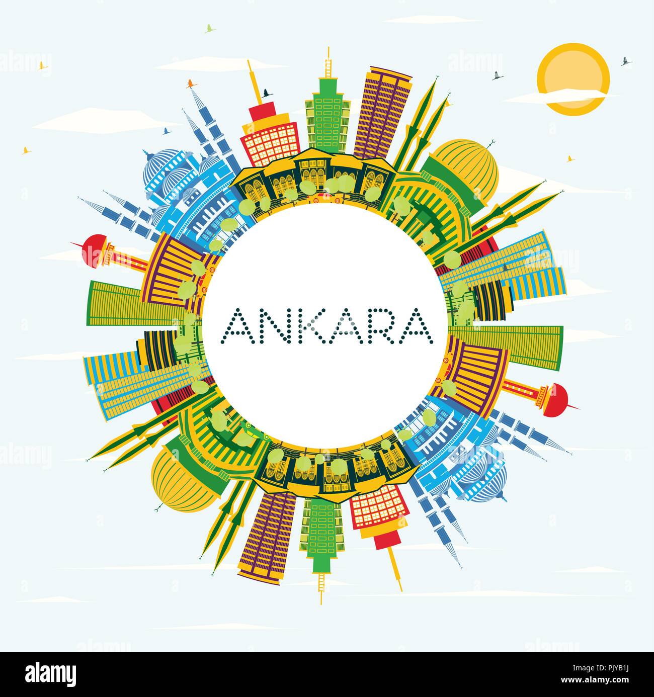 Ankara Turkey City Skyline with Color Buildings, Blue Sky and Copy ...