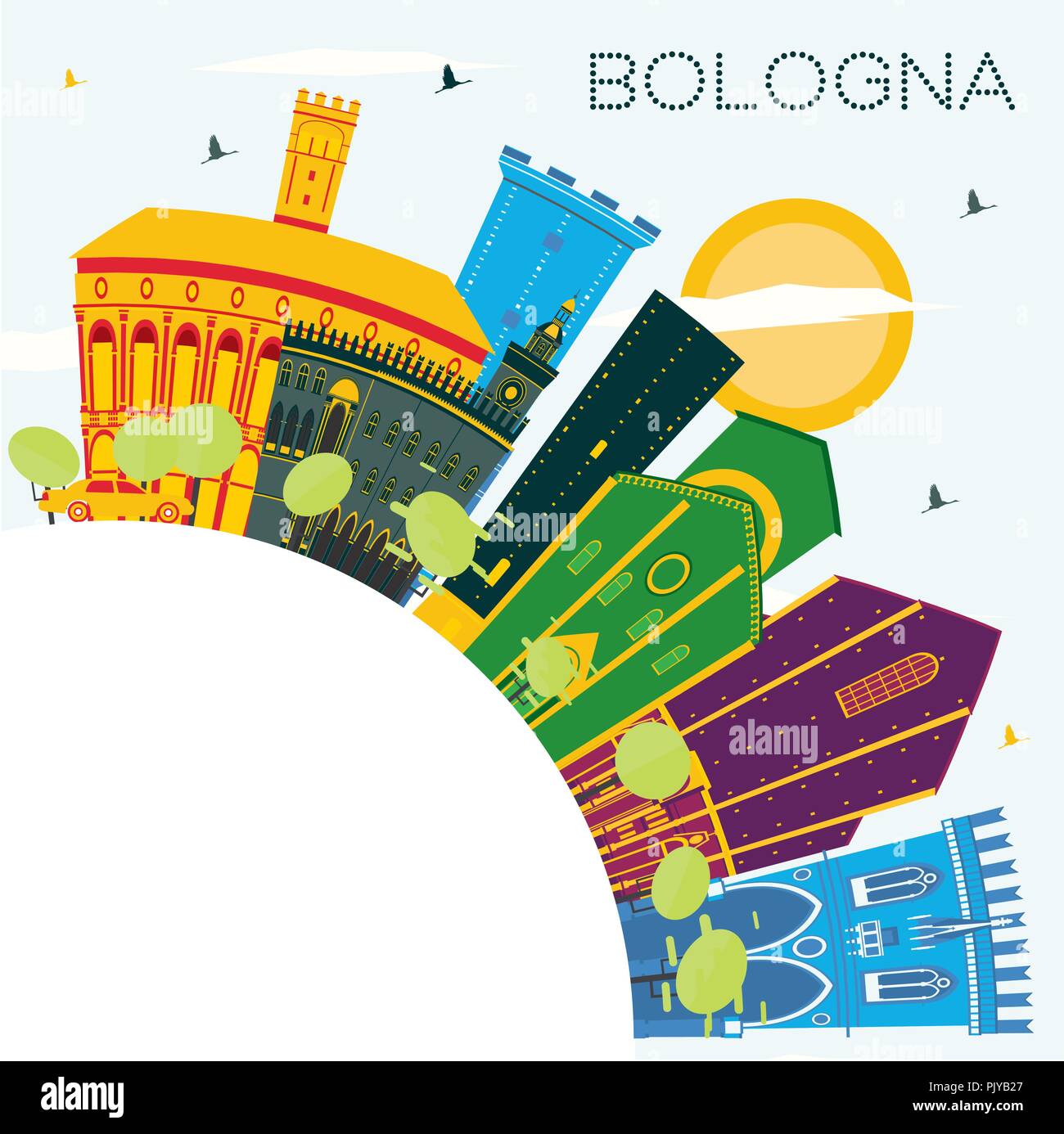 Bologna Italy City Skyline with Color Buildings, Blue Sky and Copy ...