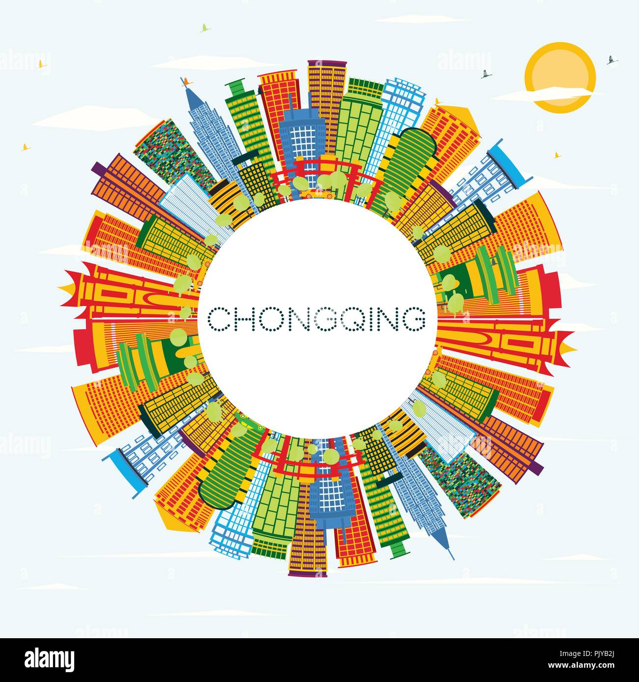 Chongqing China City Skyline with Color Buildings, Blue Sky and Copy ...
