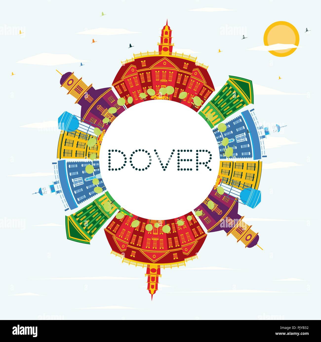 Dover Delaware City Skyline with Color Buildings, Blue Sky and Copy ...