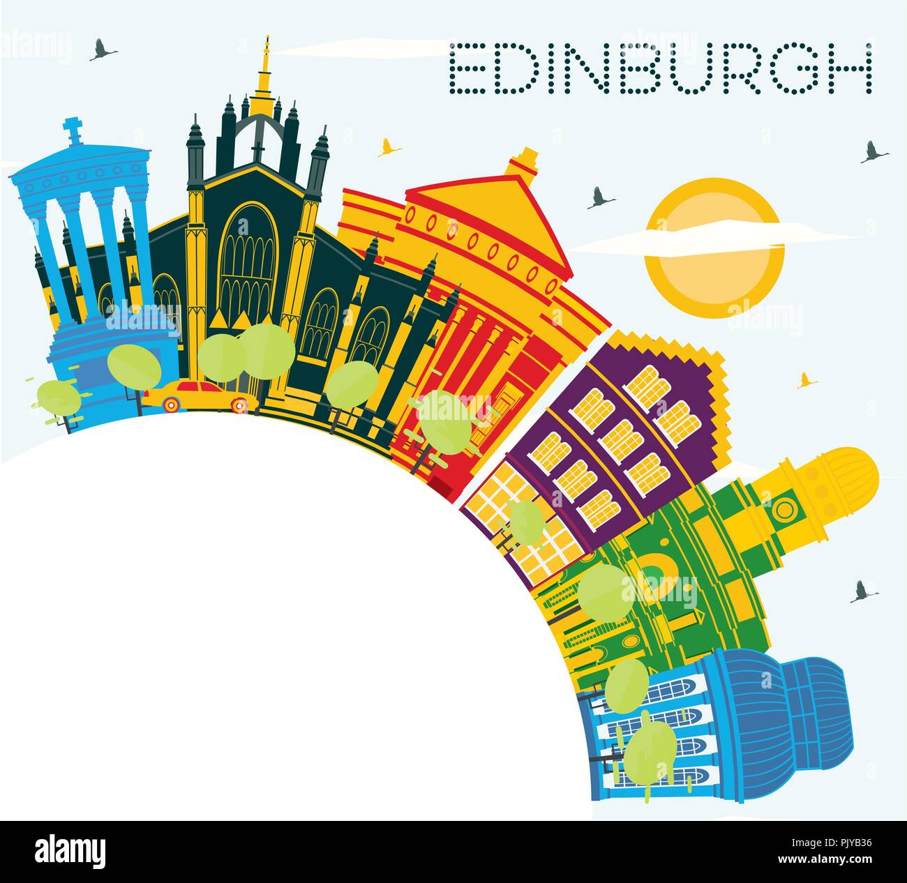 Edinburgh Scotland City Skyline with Color Buildings, Blue Sky and Copy ...
