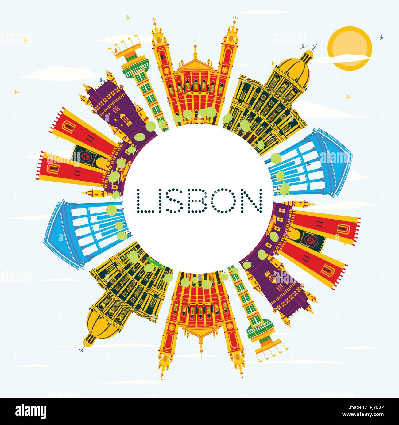 Lisbon Portugal City Skyline with Color Buildings, Blue Sky and Copy ...