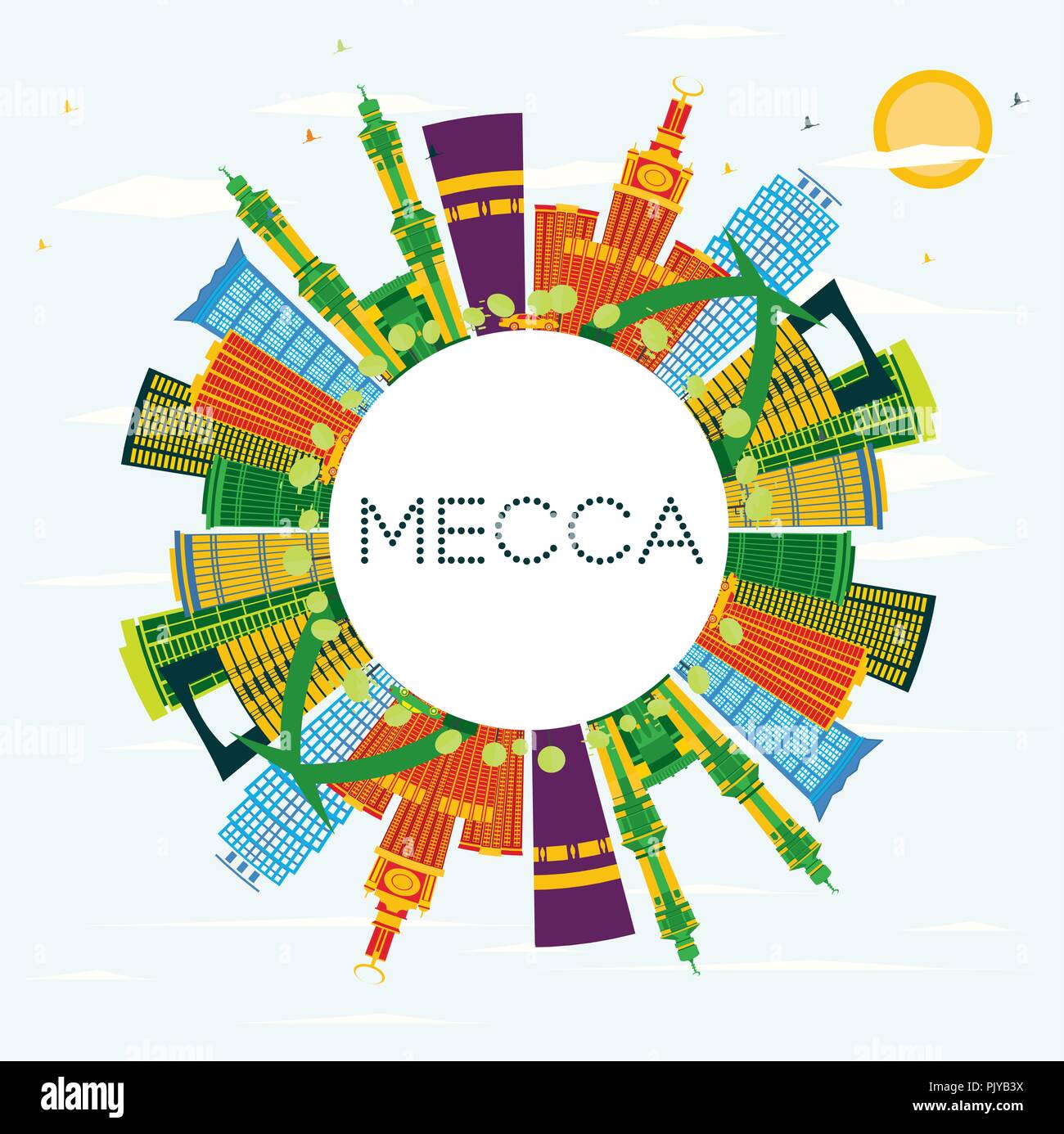 Mecca City Skyline with Color Buildings, Blue Sky and Copy Space ...