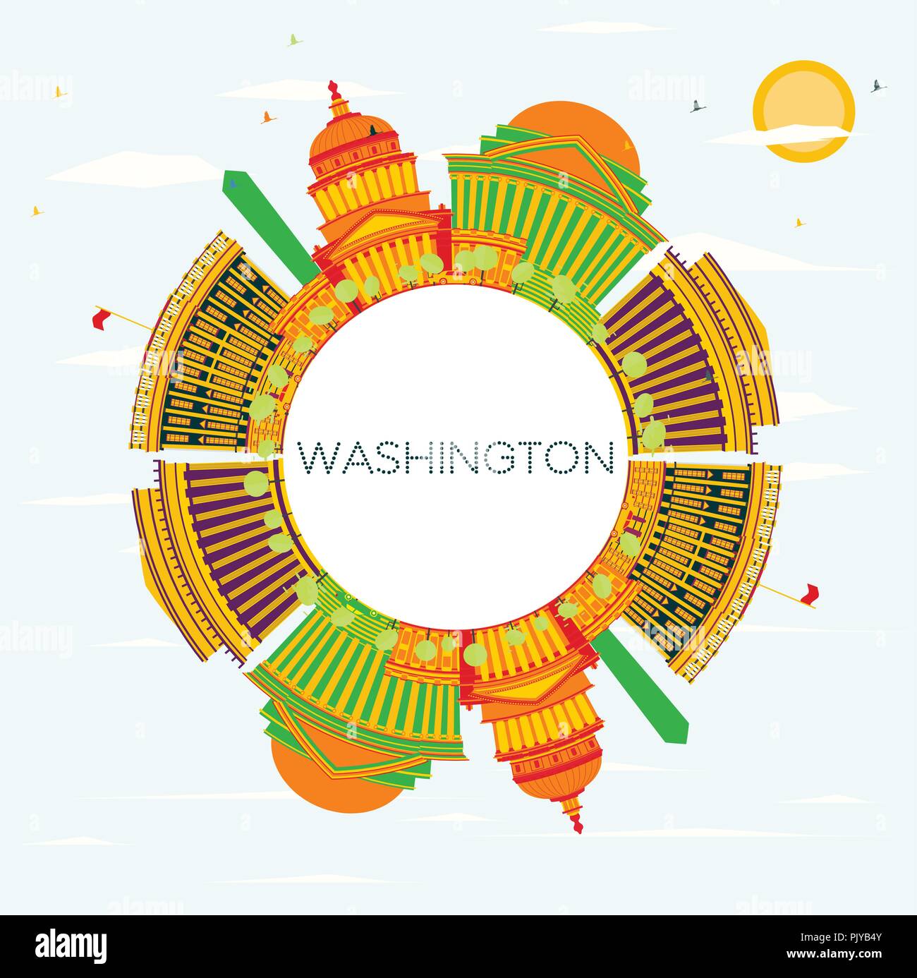 Washington DC Skyline with Color Buildings, Blue Sky and Copy Space ...