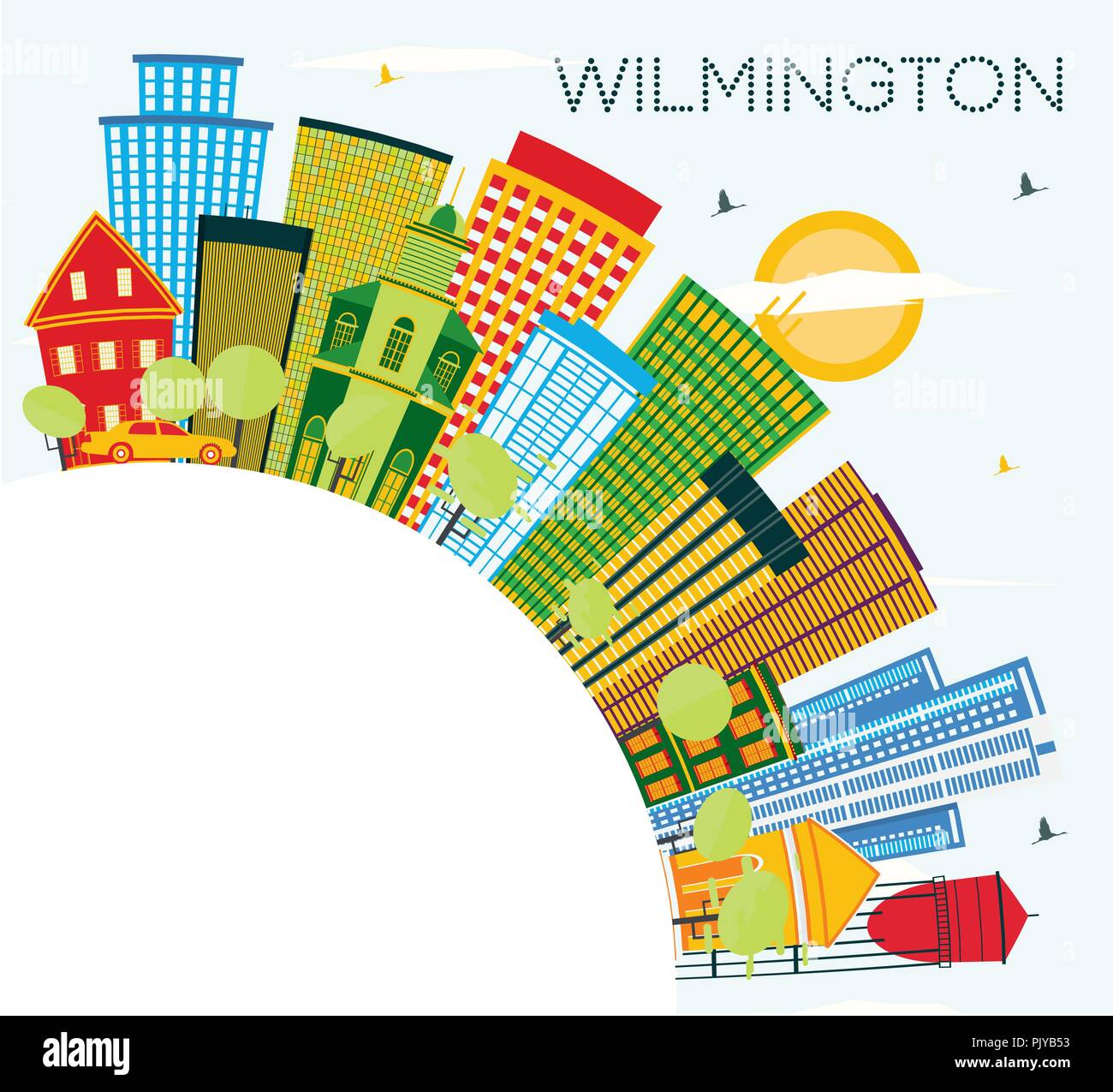 Wilmington Delaware City Skyline with Color Buildings, Blue Sky and ...