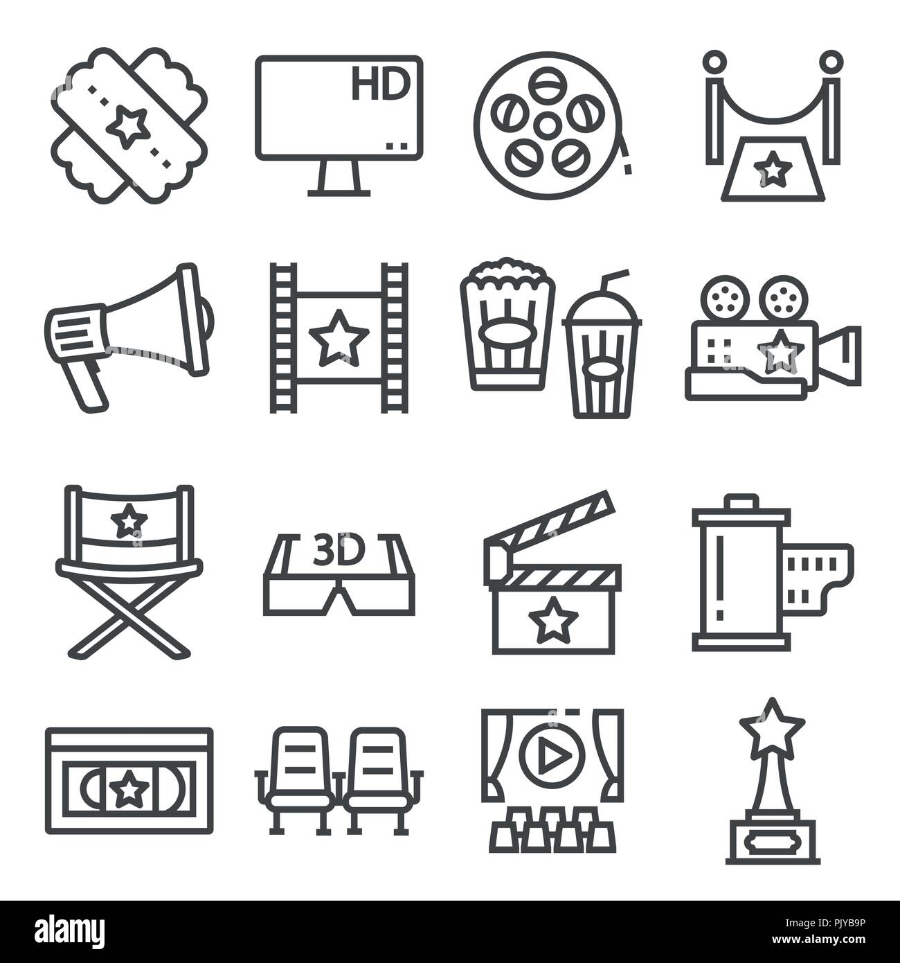 Movies vector illustration icon set. Camera, film, awards, popcorn 3d ...