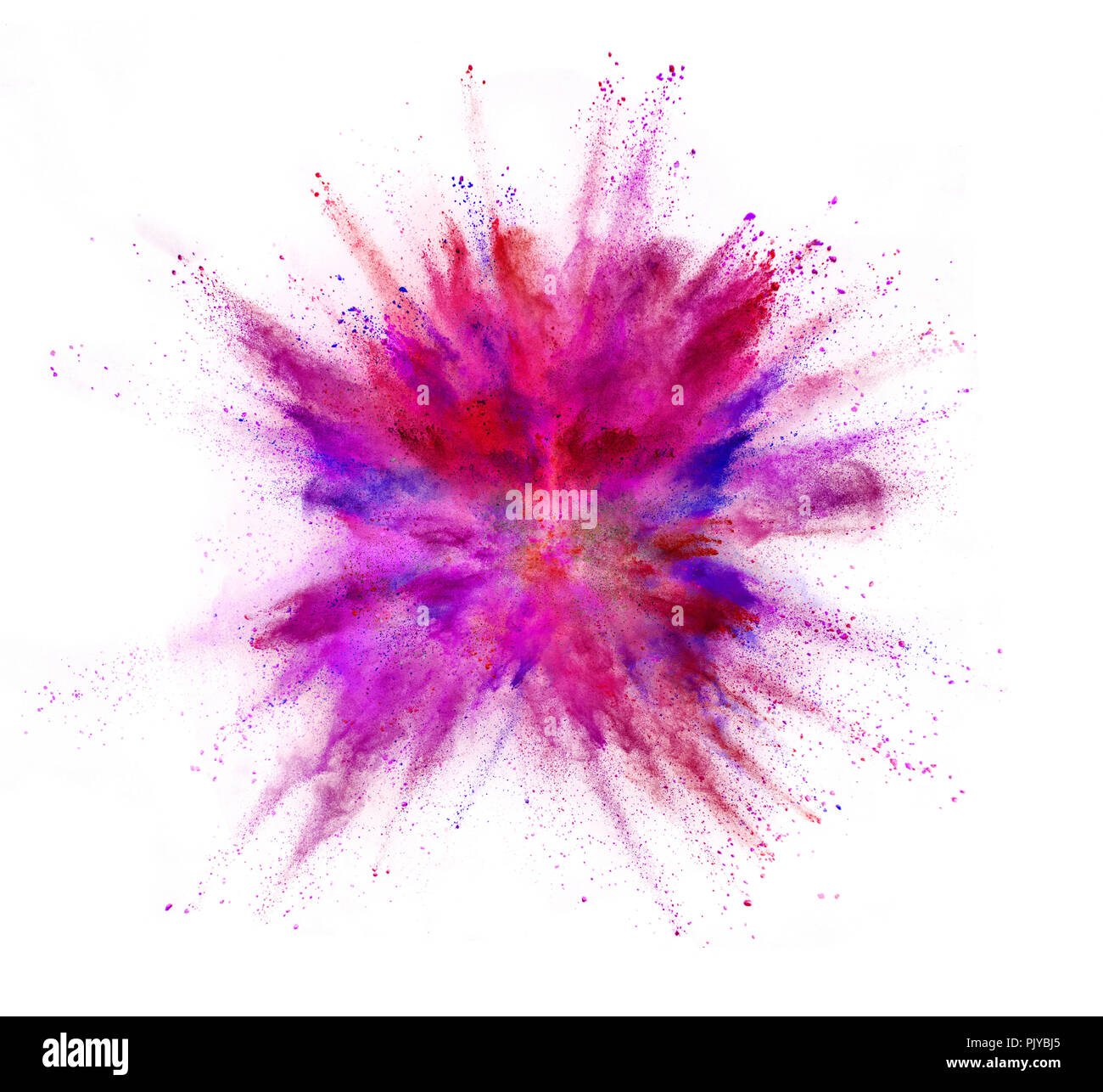 Explosion of coloured powder isolated on white background. Abstract ...