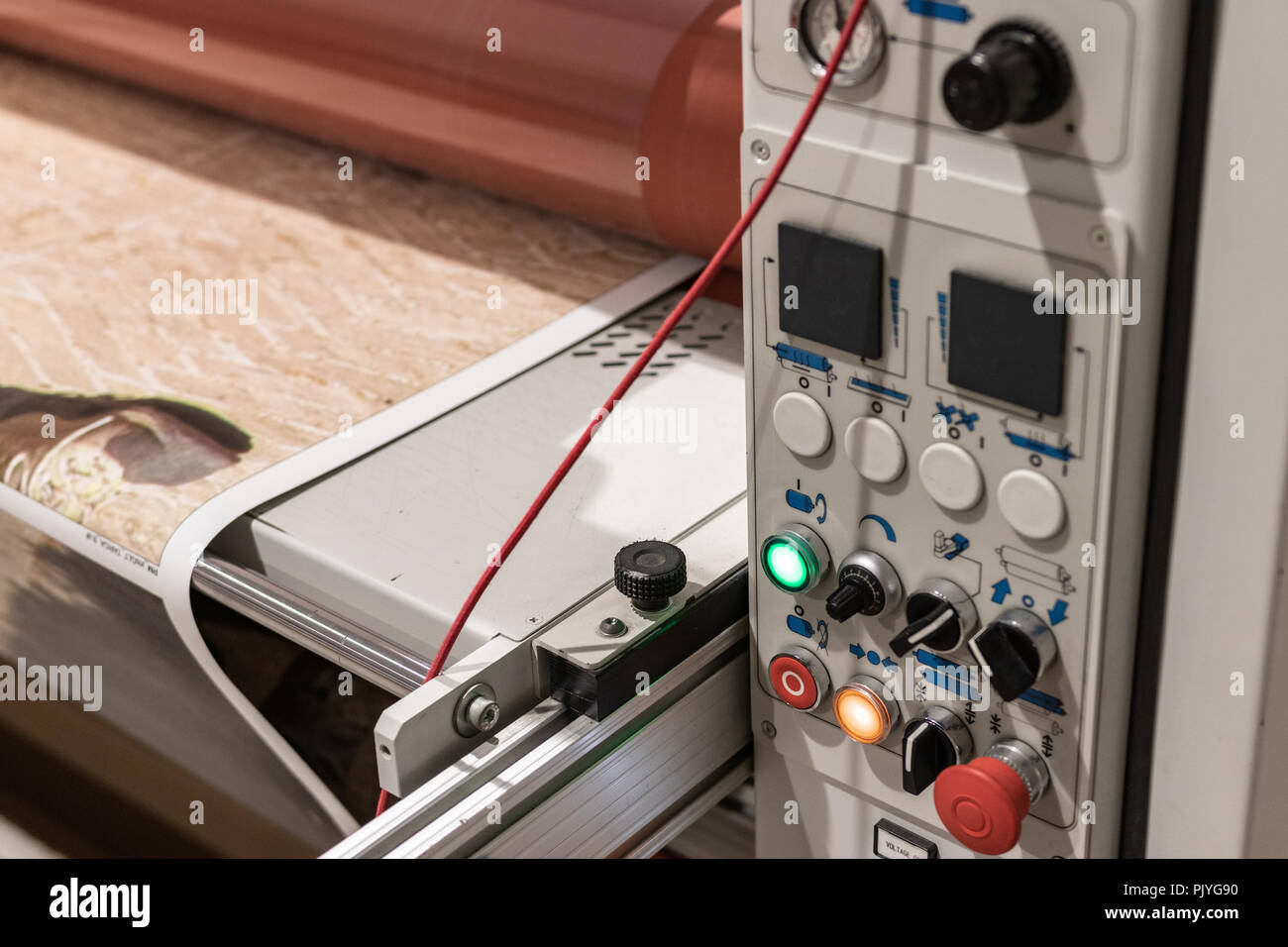 Detail of control a big printer and control panel, indoor artificial ...