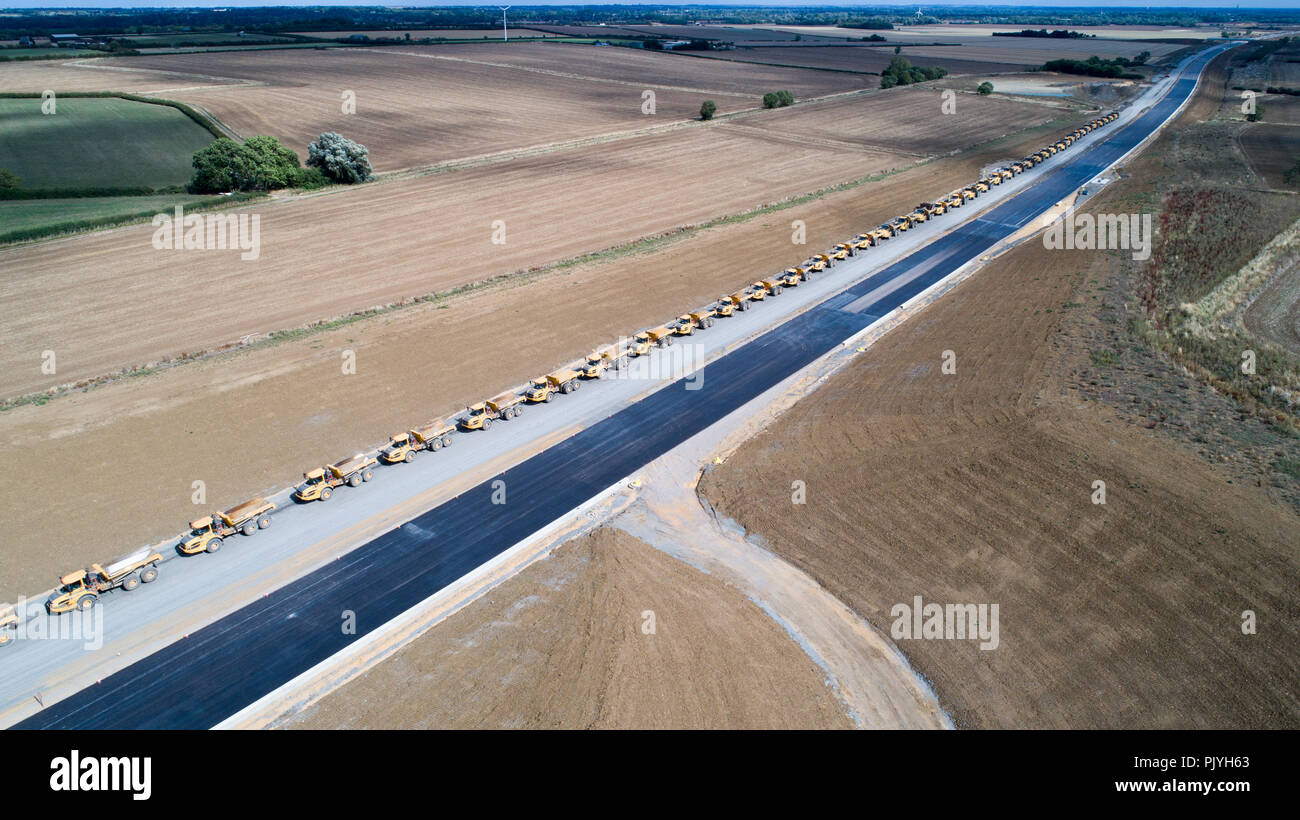 Aerial picture dated September 9th shows the dumper trucks parked up on ...