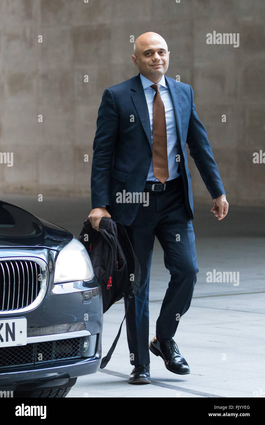 London, UK 9th September 2018. Sajid Javid, Home Secretary arrives at ...