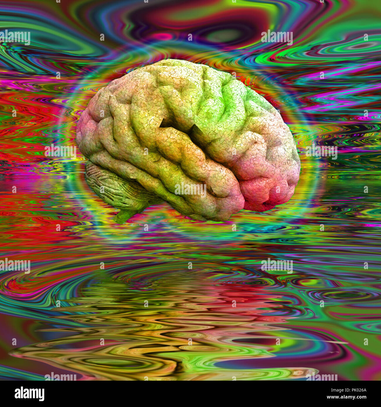 Psychedelic brain reflected in vivid colorful space Stock Photo - Alamy