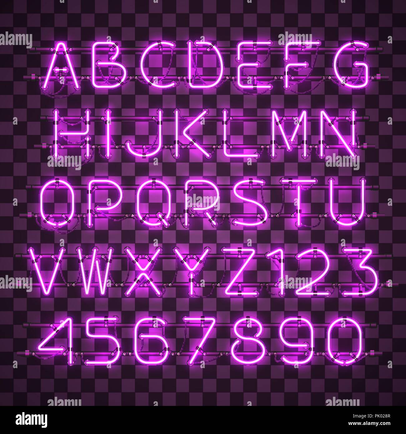 Shining and glowing purple neon alphabet and digits Stock Vector Image ...