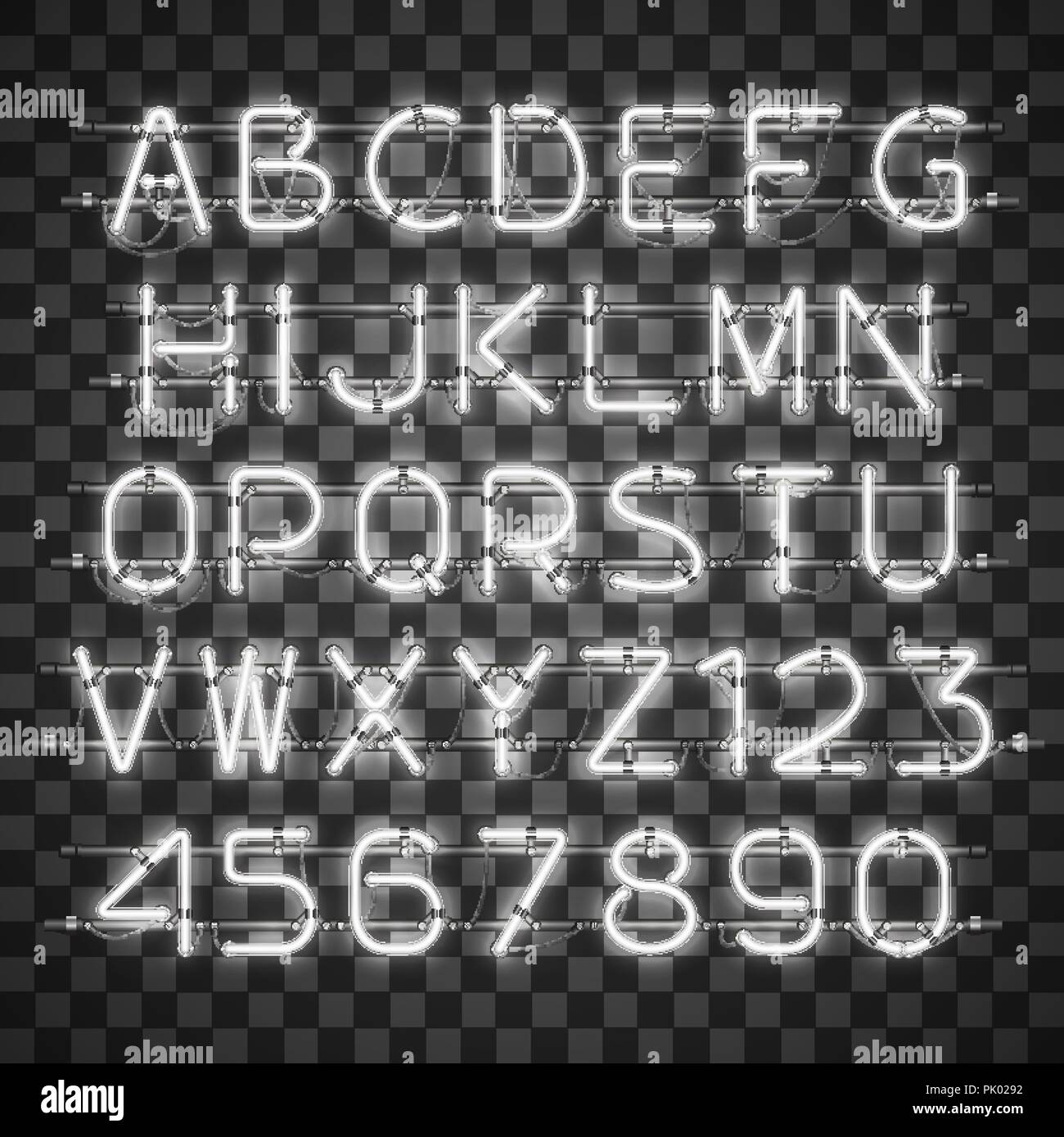 Shining and glowing white neon alphabet and digits Stock Vector Image ...